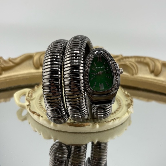 Anthropologie | Accessories | Serpenti Style Wrap Watch Black Silver ...